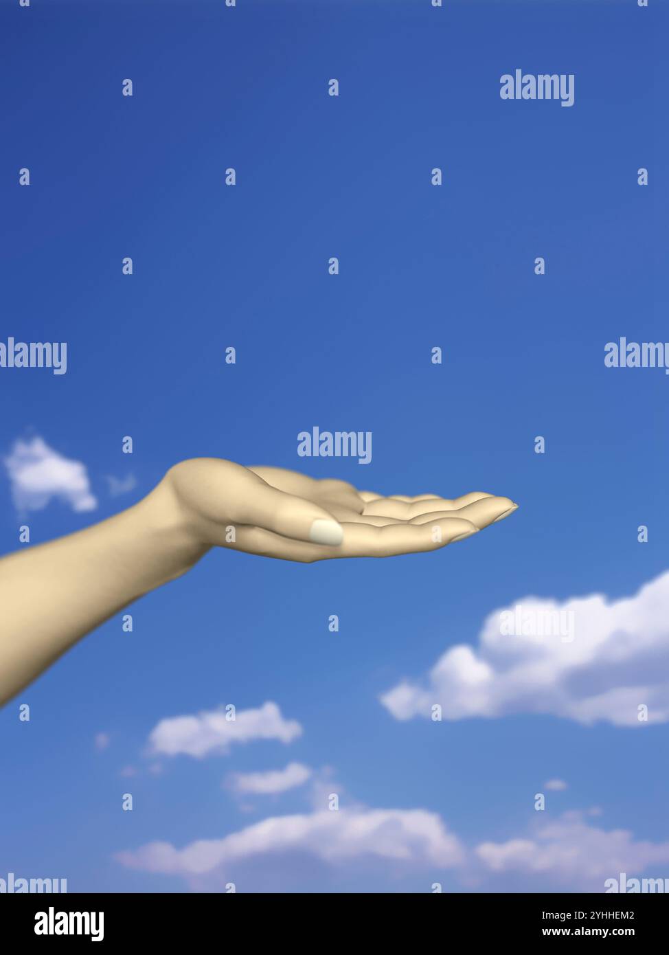 Hand held out under sunny skies Stock Photo - Alamy
