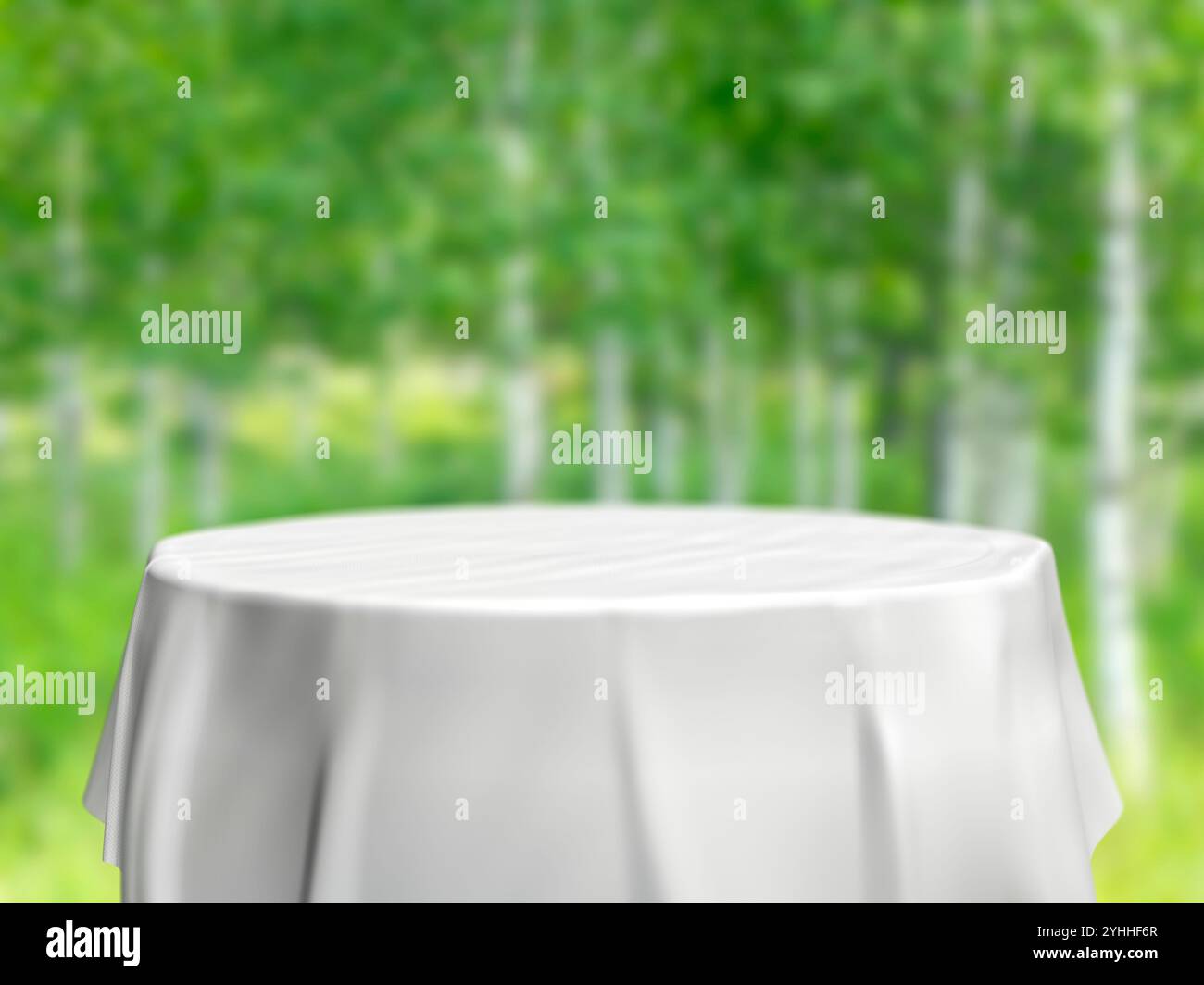 Round table and birch woodland Stock Photo - Alamy