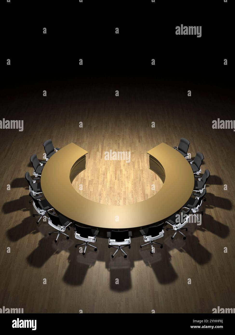 Round conference table in spotlight Stock Photo - Alamy