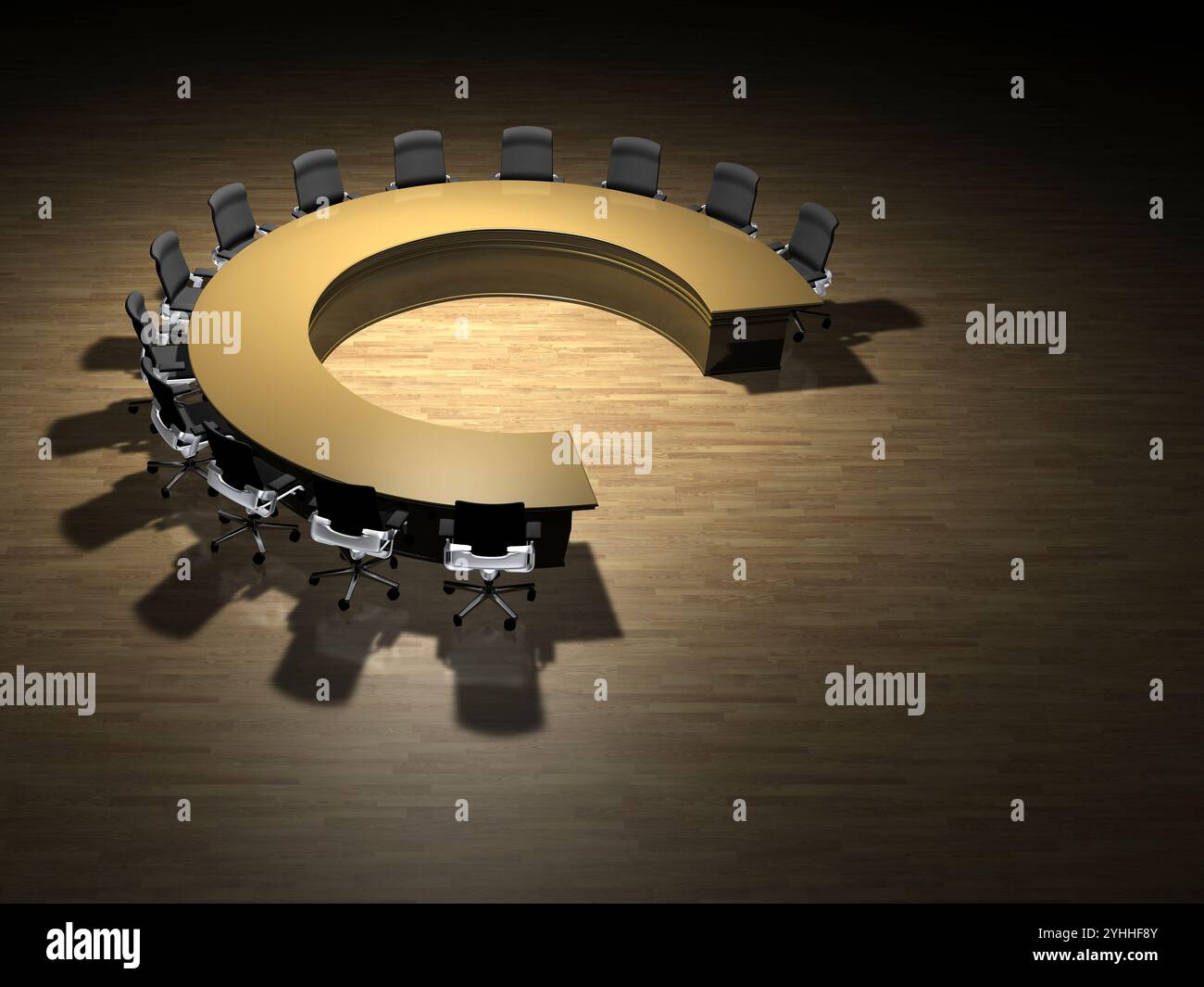 Round conference table in spotlight Stock Photo - Alamy