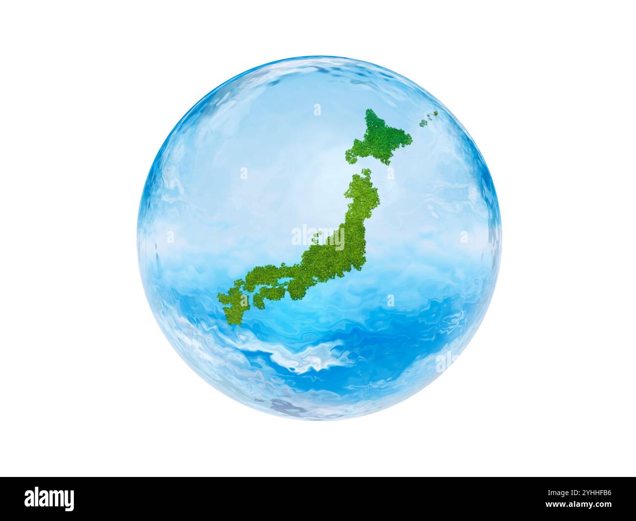 Grass-formed map of Japan and liquid spheres Stock Photo - Alamy