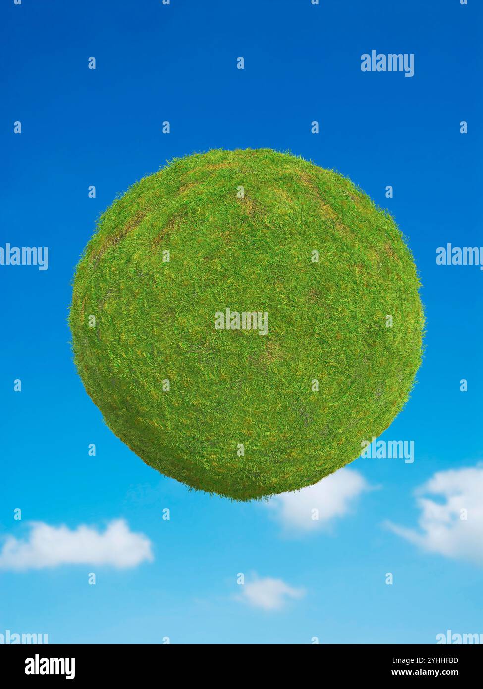 Grass-covered sphere floating in the sky Stock Photo - Alamy