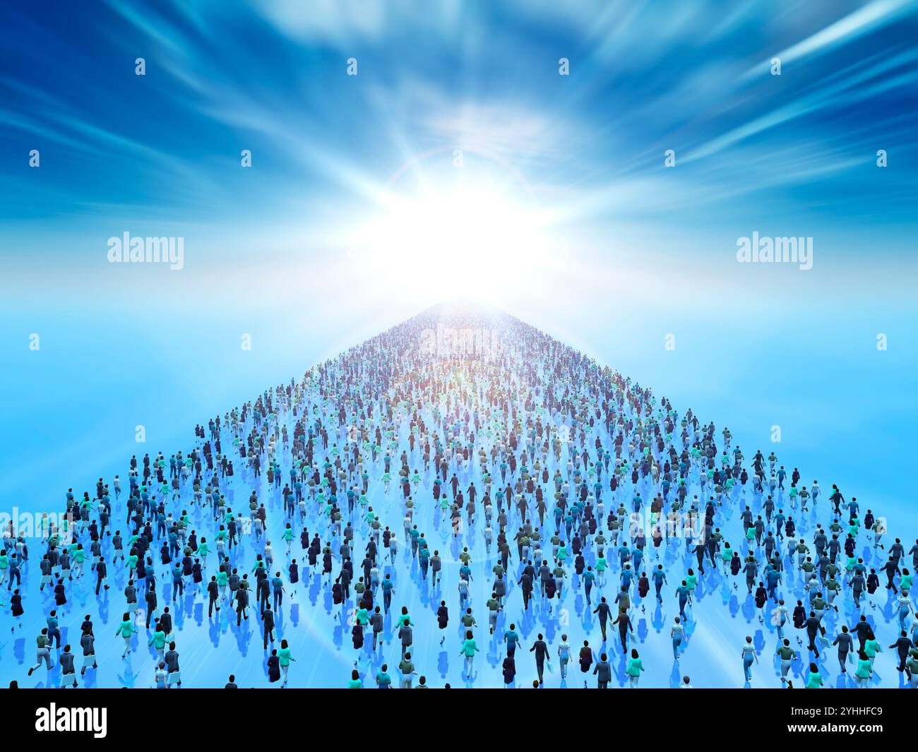 Large numbers of people moving in the direction of the light Stock ...