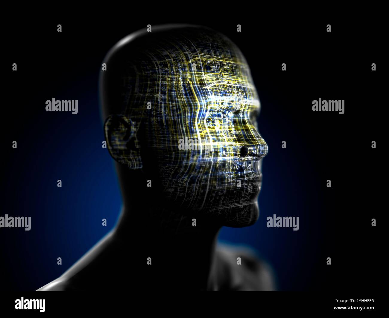 Electronic circuit projected on male face Stock Photo - Alamy