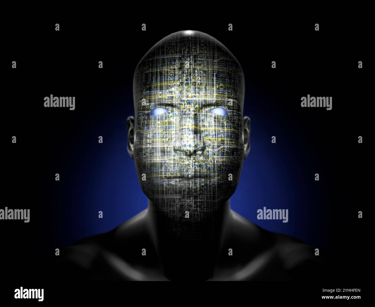 Electronic circuit projected on male face Stock Photo - Alamy
