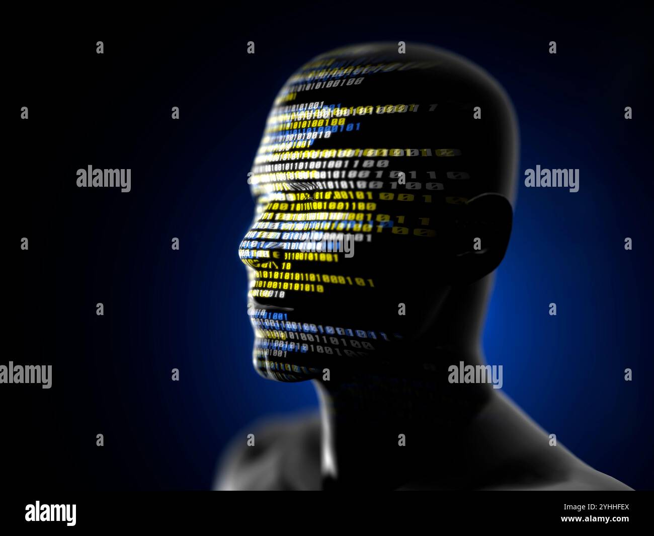 Digital numbers projected on male face Stock Photo - Alamy