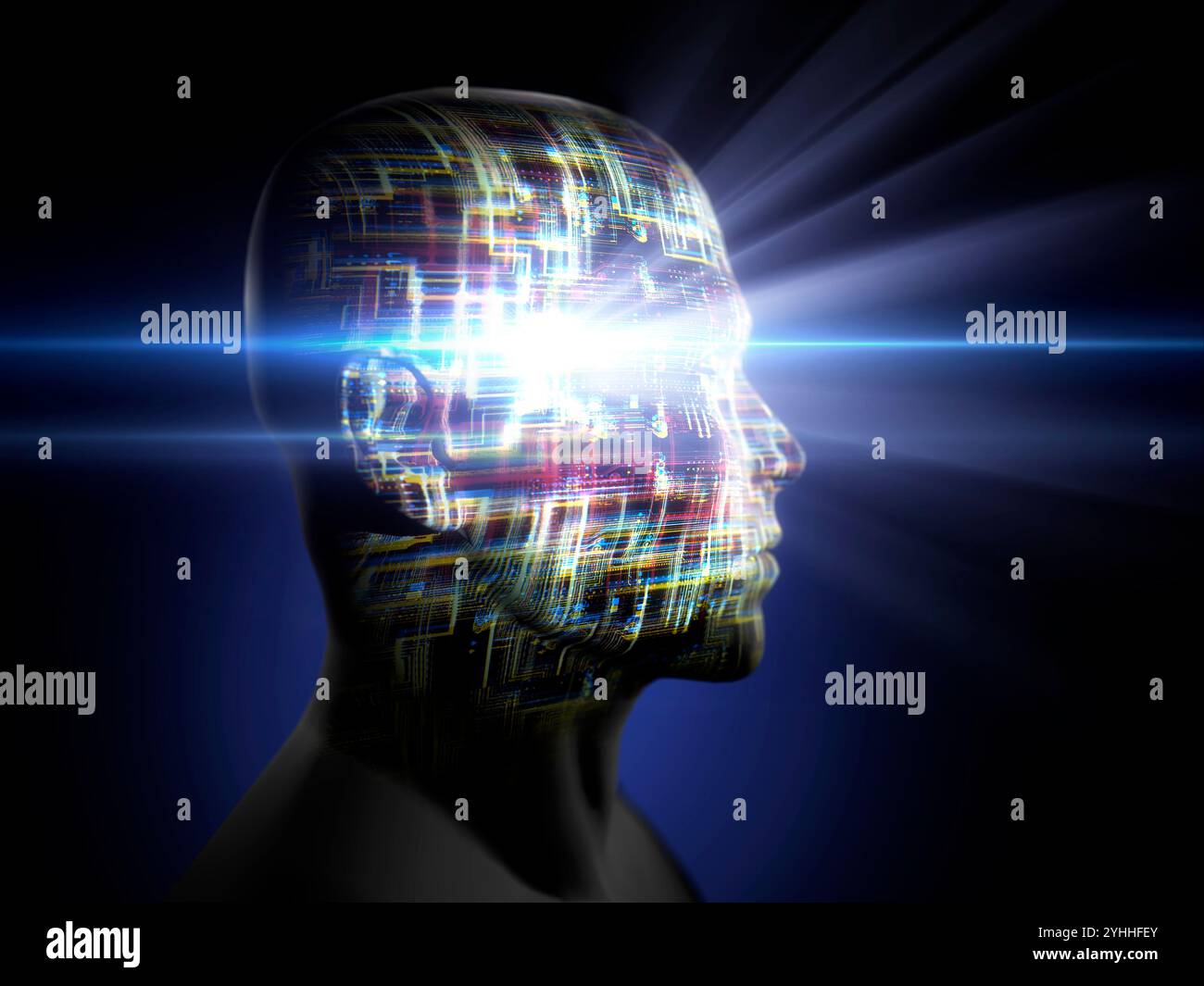 Shining electronic circuit projected on male face Stock Photo - Alamy