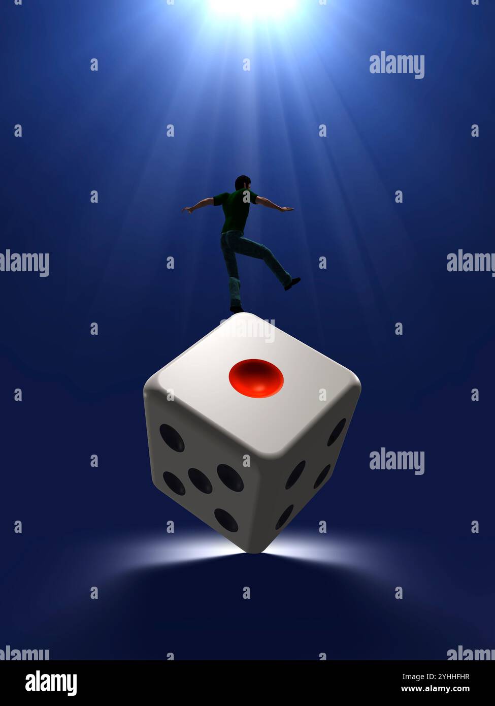 Man balancing on giant dice Stock Photo - Alamy