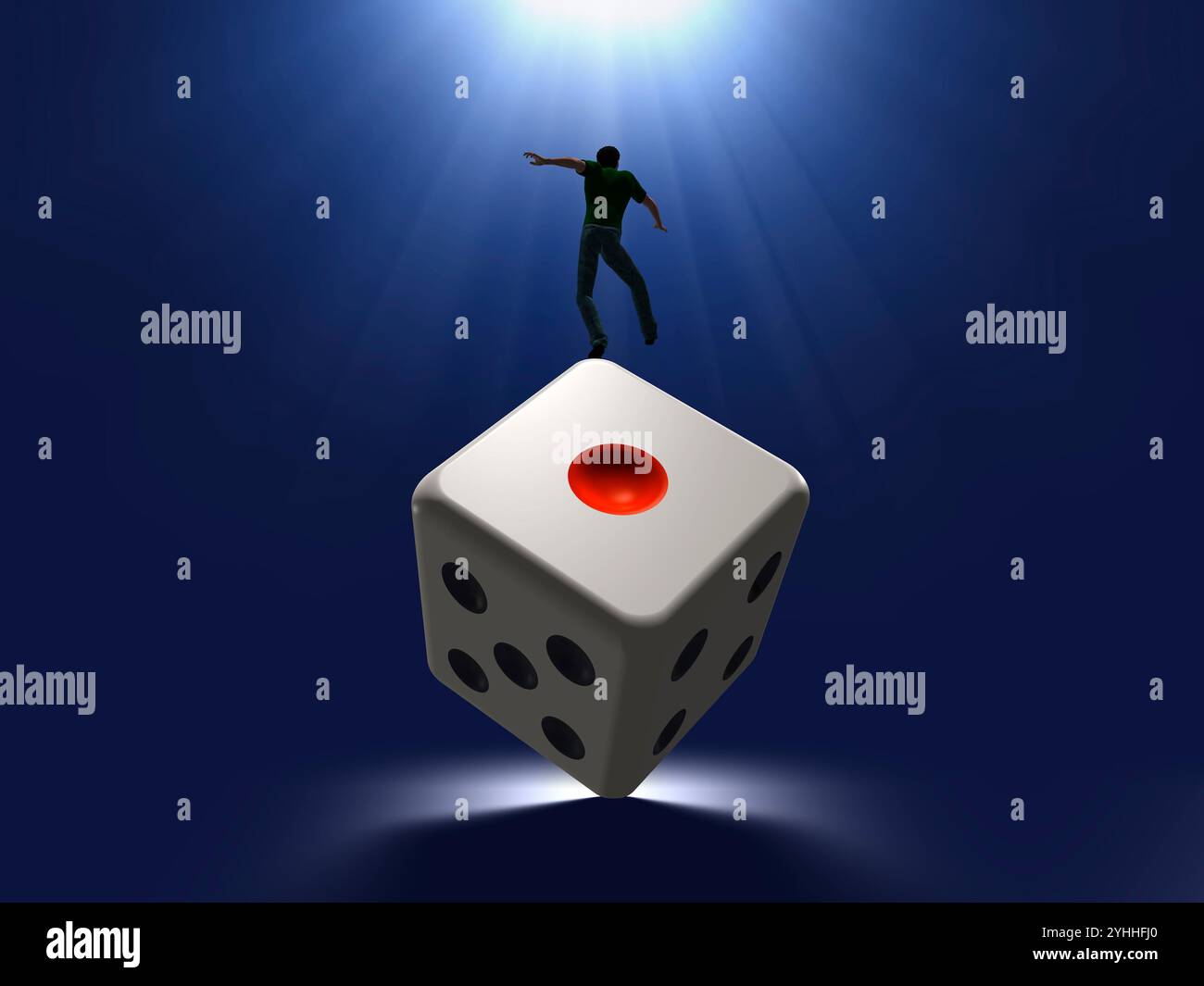 Man balancing on giant dice Stock Photo - Alamy