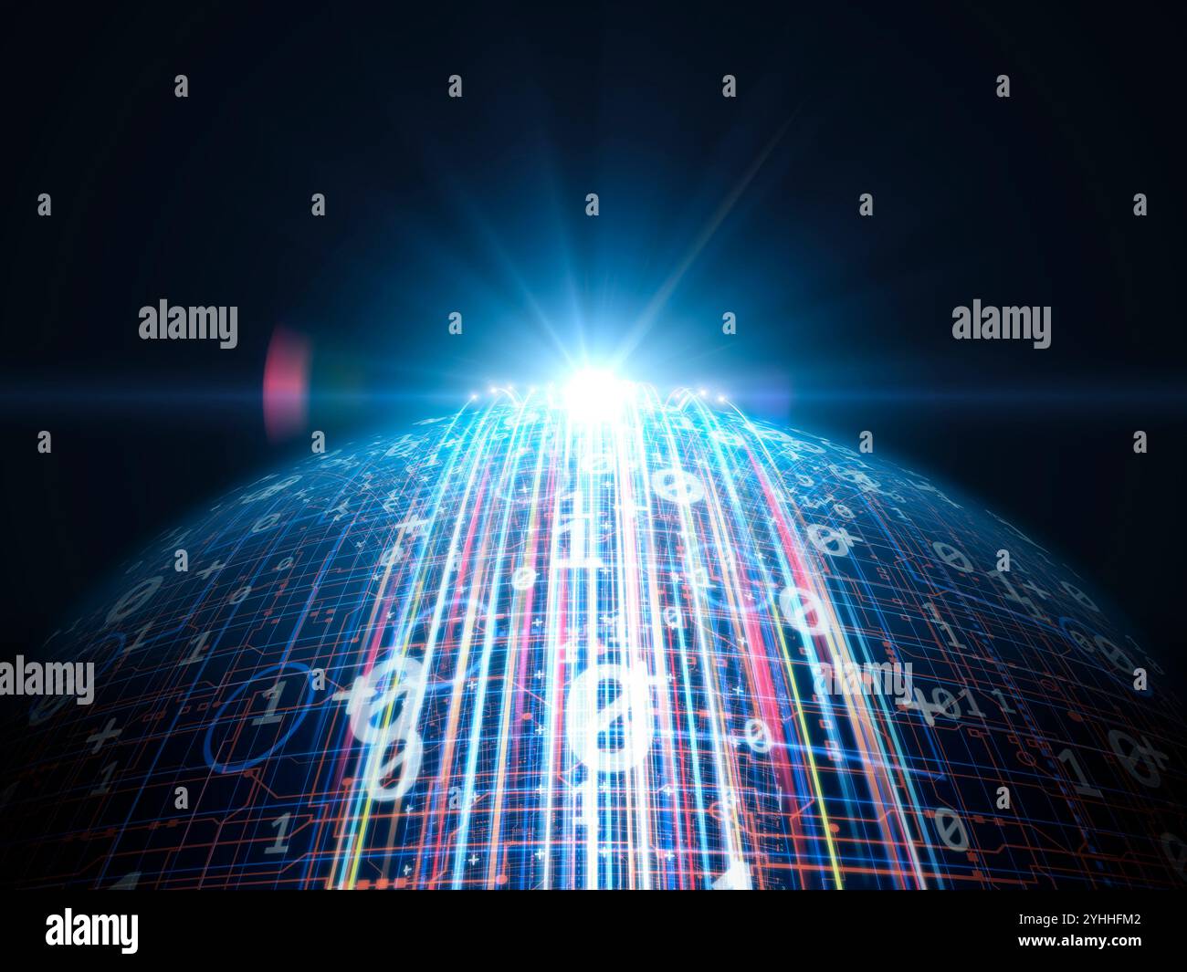 Digital data and rays of light moving around the sphere Stock Photo - Alamy