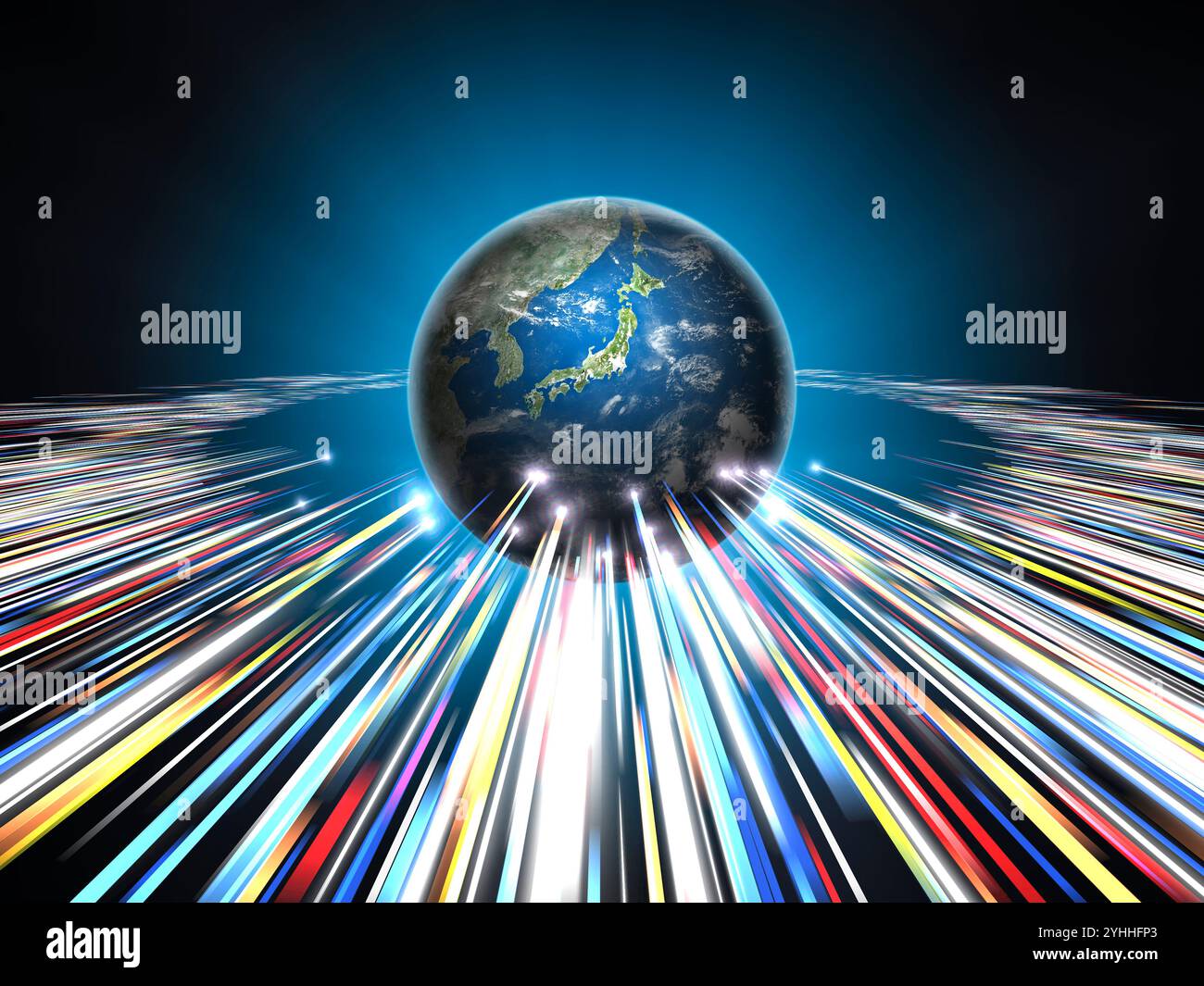 Group of rays of light radiating around the Earth Stock Photo - Alamy
