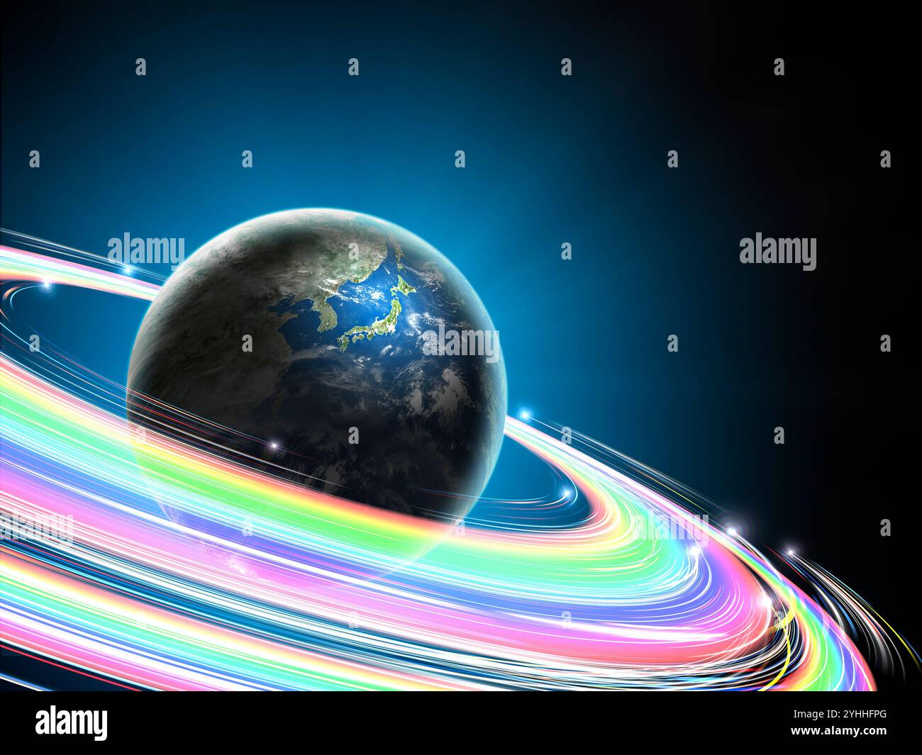 Group of rays of light circling around the Earth Stock Photo - Alamy