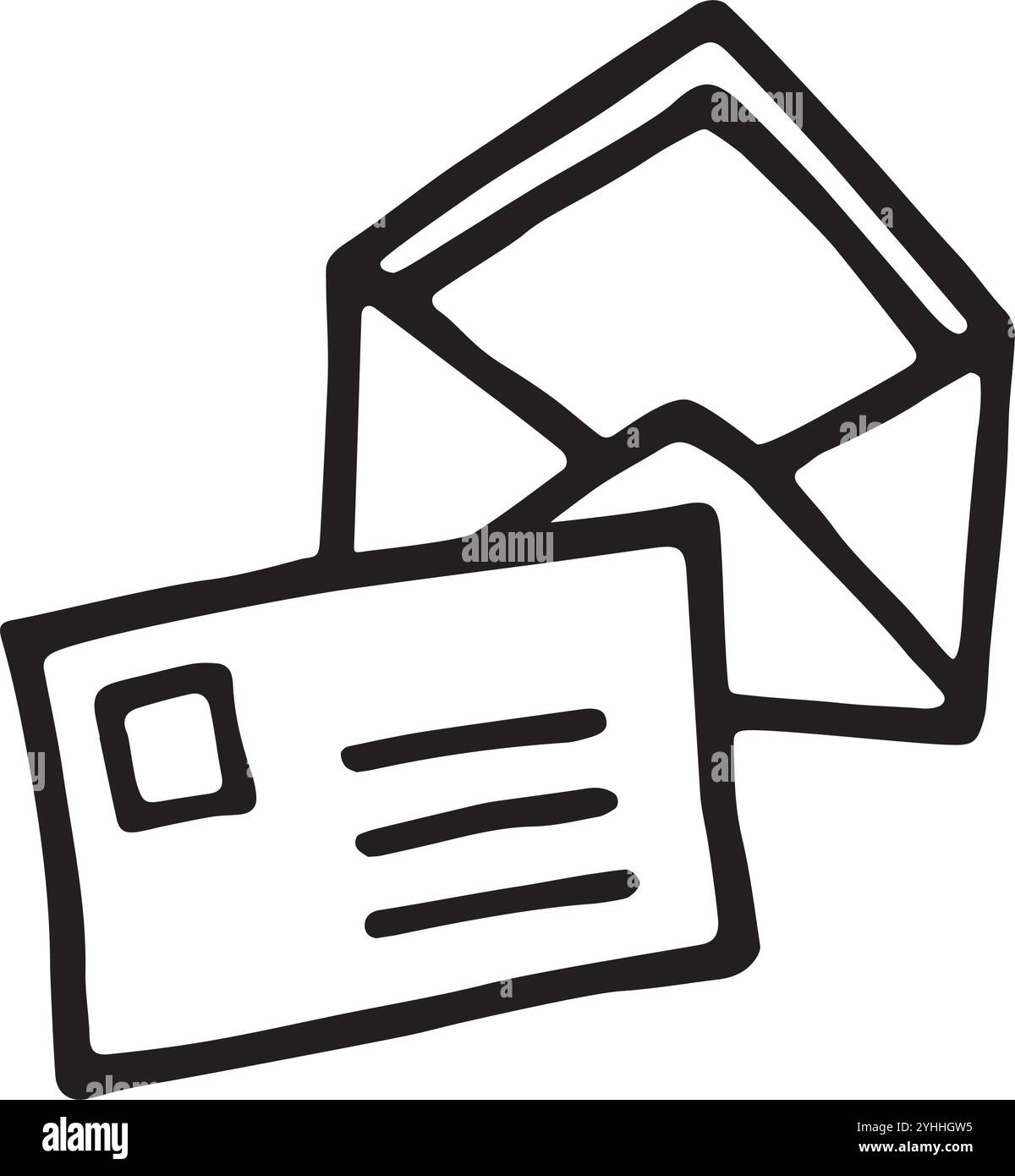 Doodle open envelopes icon or logo, hand drawn with thin black line ...
