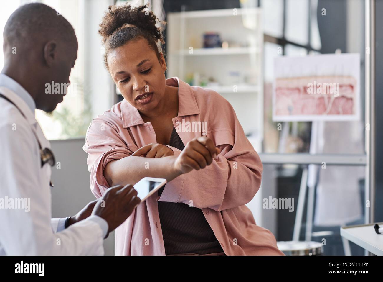 Adult African American woman suffering from psoriasis visiting ...
