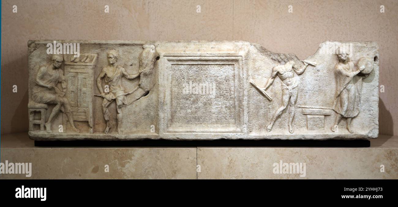 Roman sarcopahgus of Titus Flavius Trophimas. Cobbler, spinner, dancer ...
