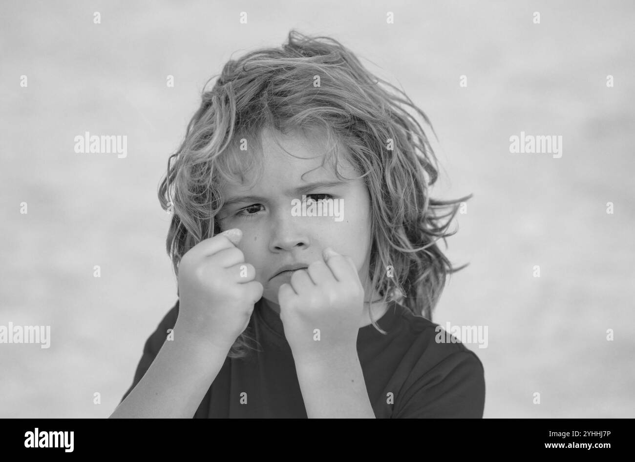 Child temper with angry expression. Angry hateful little anger boy ...