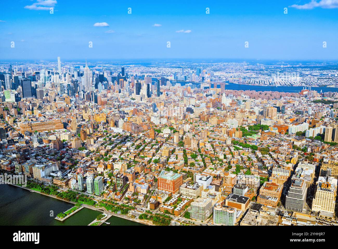 Fly over, view of New York and Manhattan from a bird's eye view Stock ...