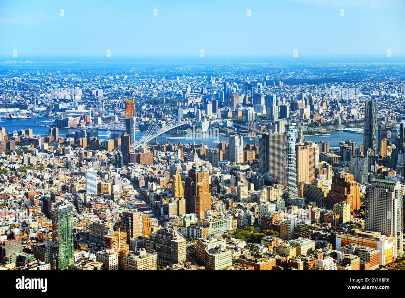 Fly over, view of New York and Manhattan from a bird's eye view Stock ...