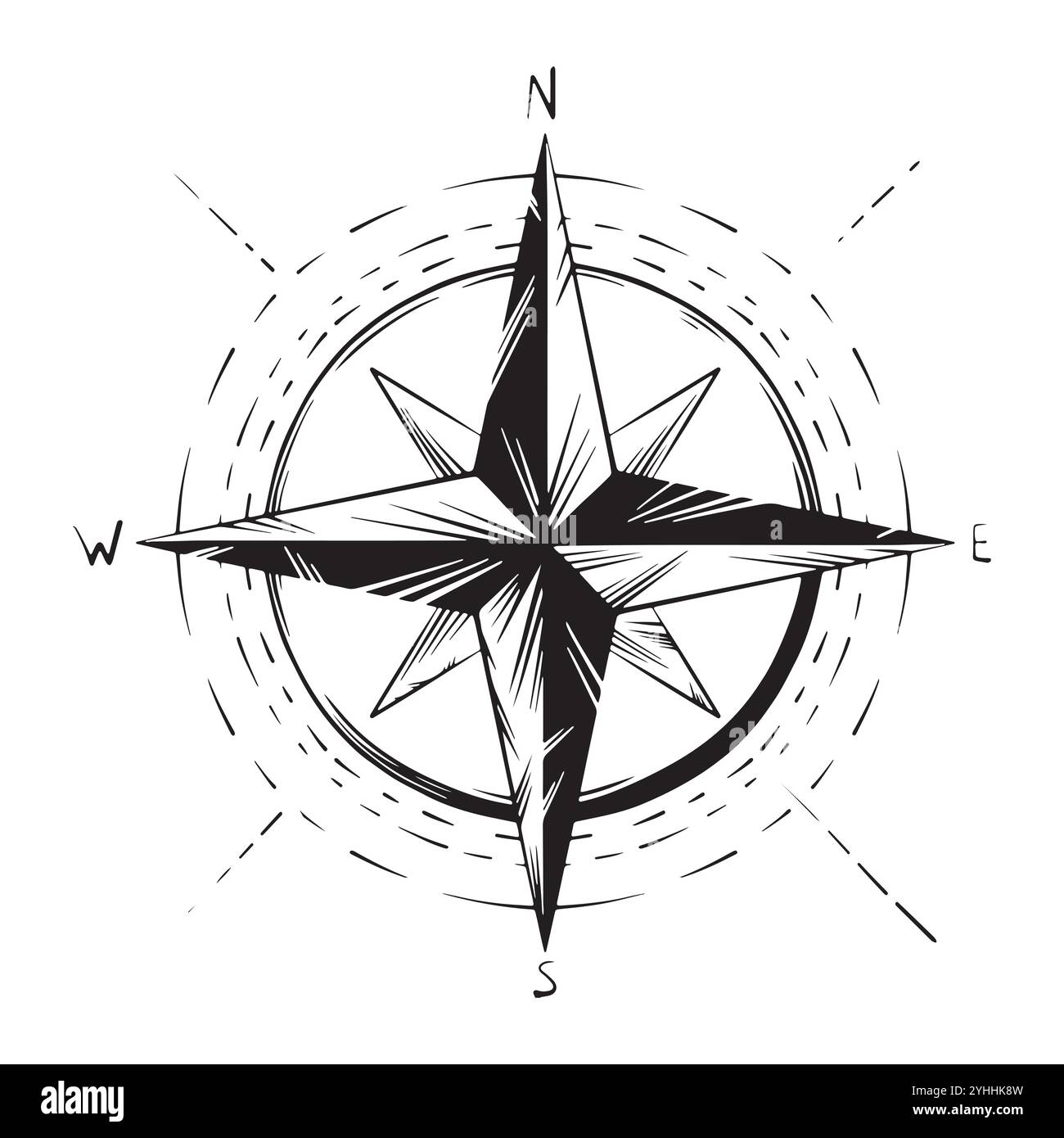 Sketch of Compass icon in doodle style. Hand drawn vector illustration ...