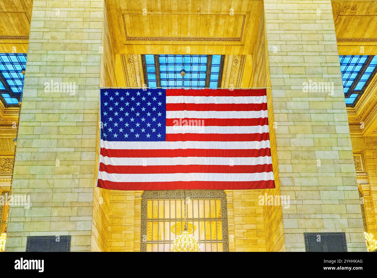 American Flag in Grand Central Terminal- railroad terminal in New York ...