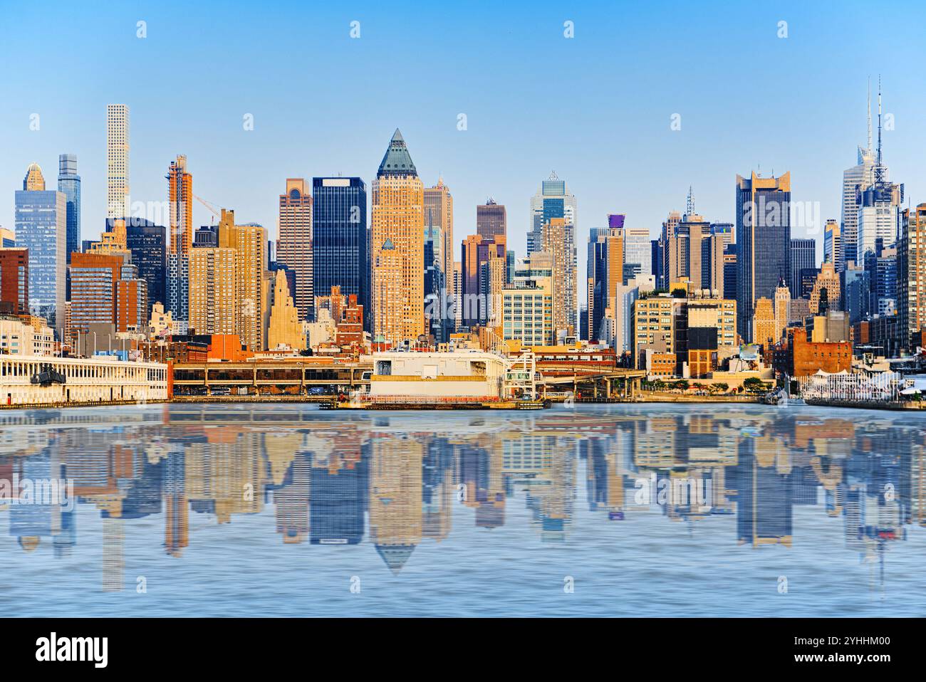 Skyline view of skyscrapers from water, from Hudson to Manhattan,NY ...