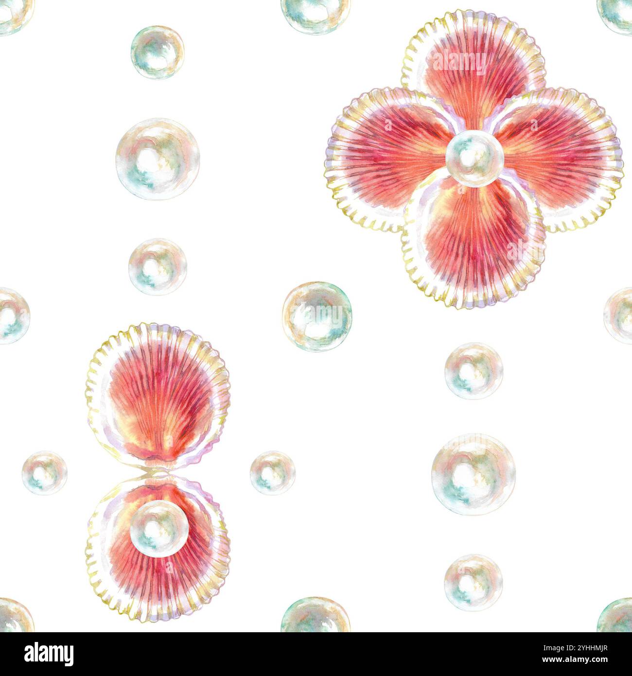 Pattern of scallop, bivalve marine mollusk, grooved shell with pearls ...