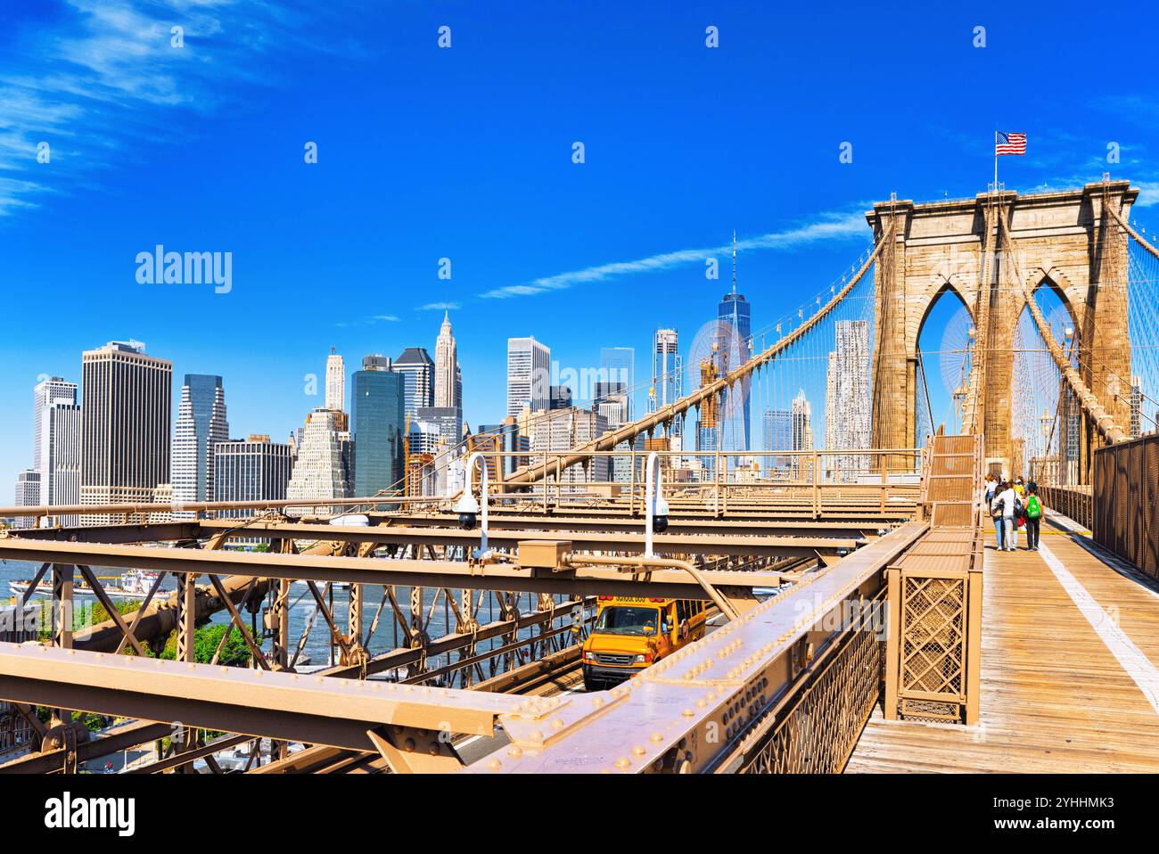 New York, USA- September 08, 2017: Lower Manhattan from Brooklyn Bridge ...