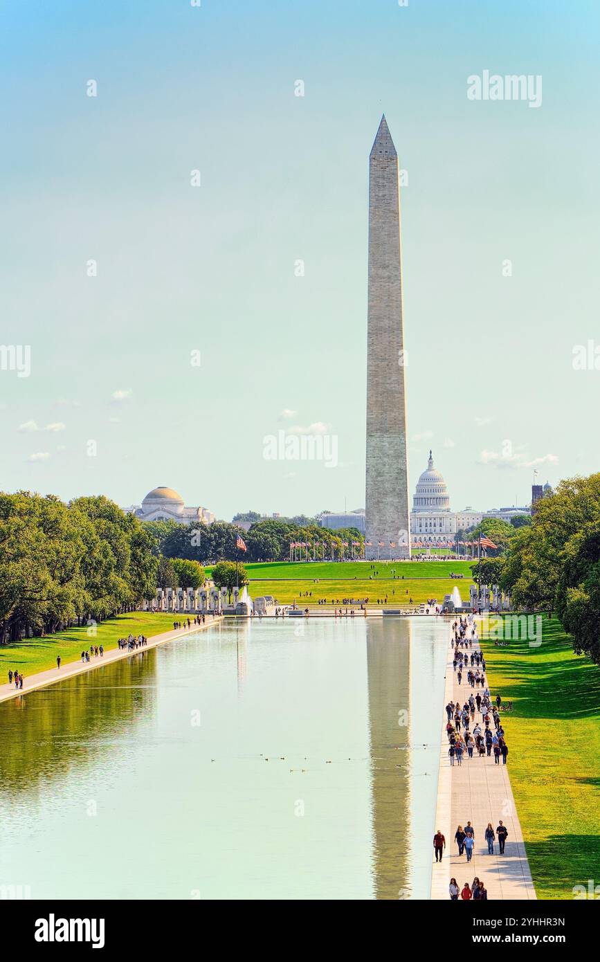 Washington Monument, Lincoln Memorial Reflecting Pool and World War II ...