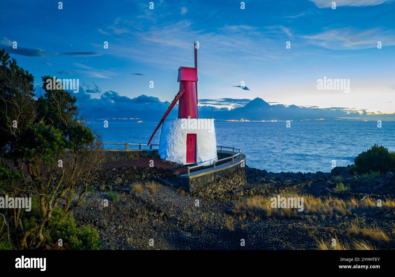 Old windmill Moinho da Urzelina in Urzelina at night (Sao Jorge, Azores ...