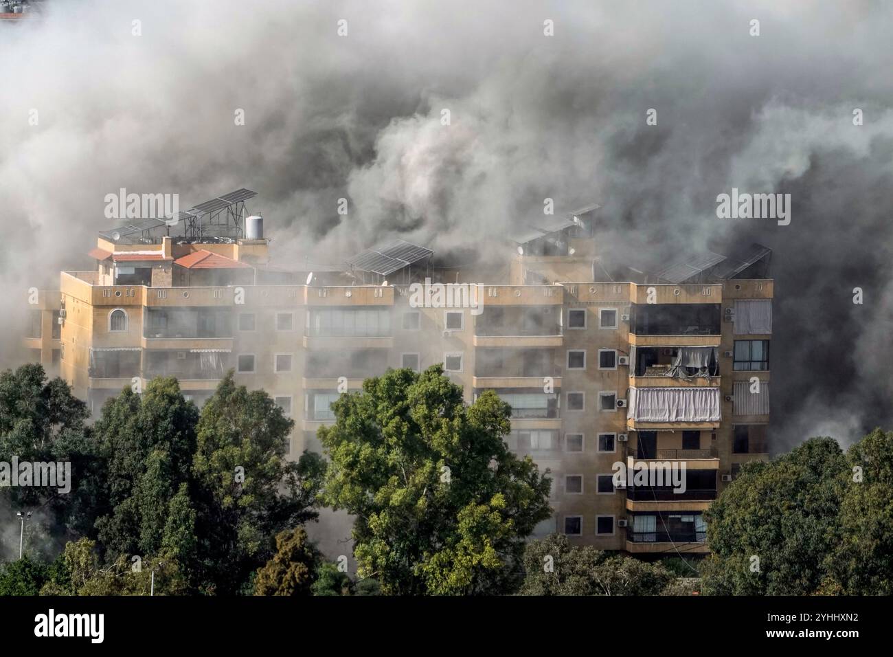 Smoke rises after an Israeli airstrike on Dahiyeh, in the southern ...