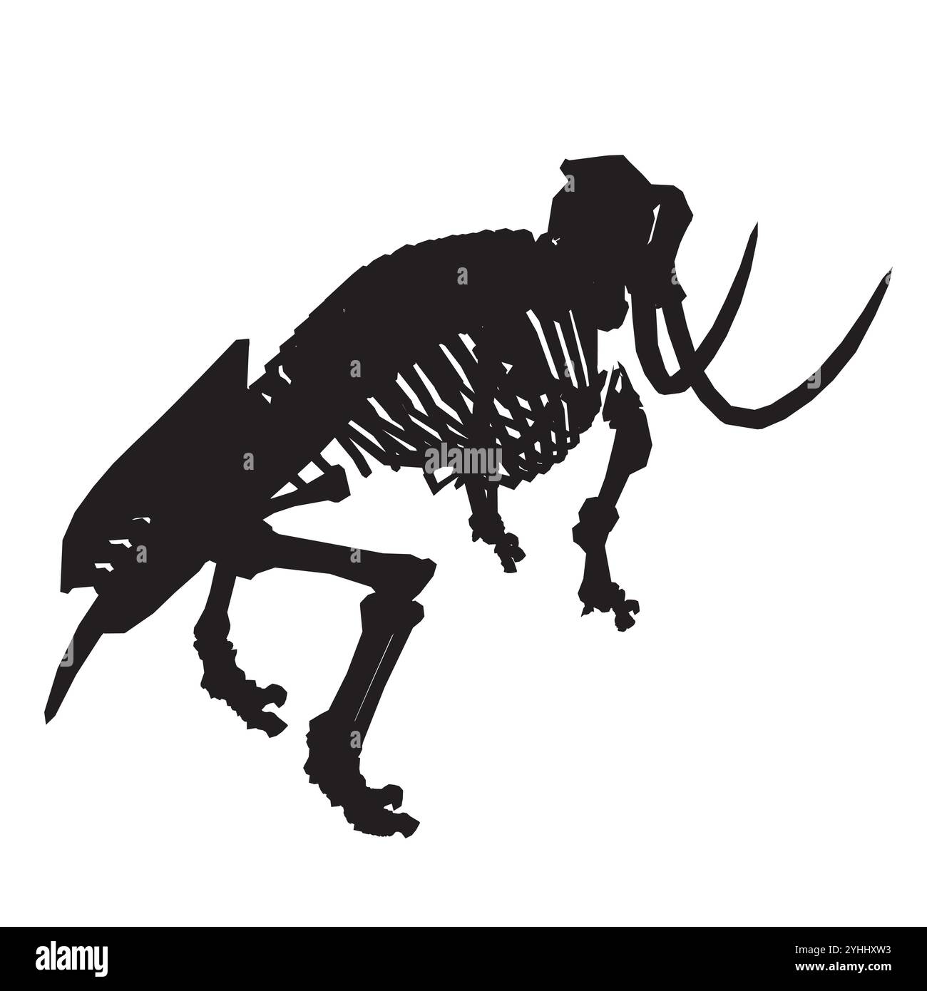 Vector Illustration of silhouette Mammoth Skeleton Isolated on White ...