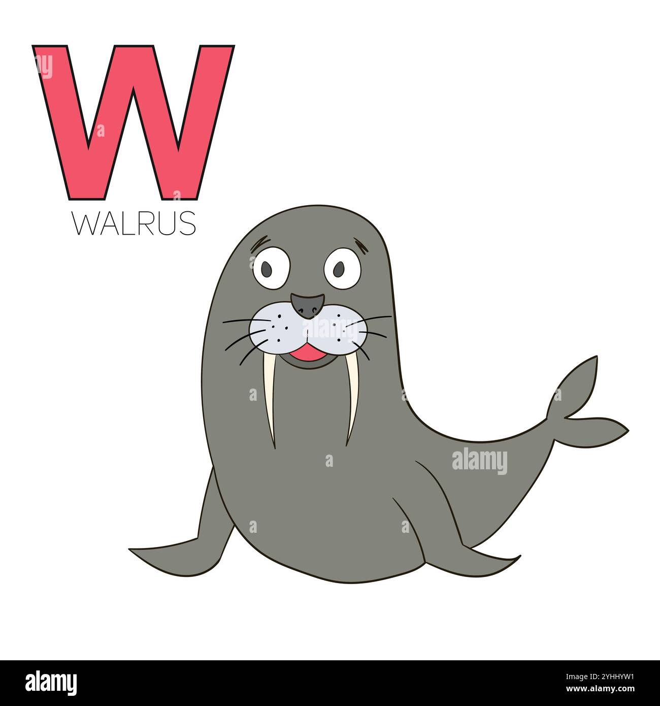 Alphabet letter W walrus children vector Stock Vector Image & Art - Alamy