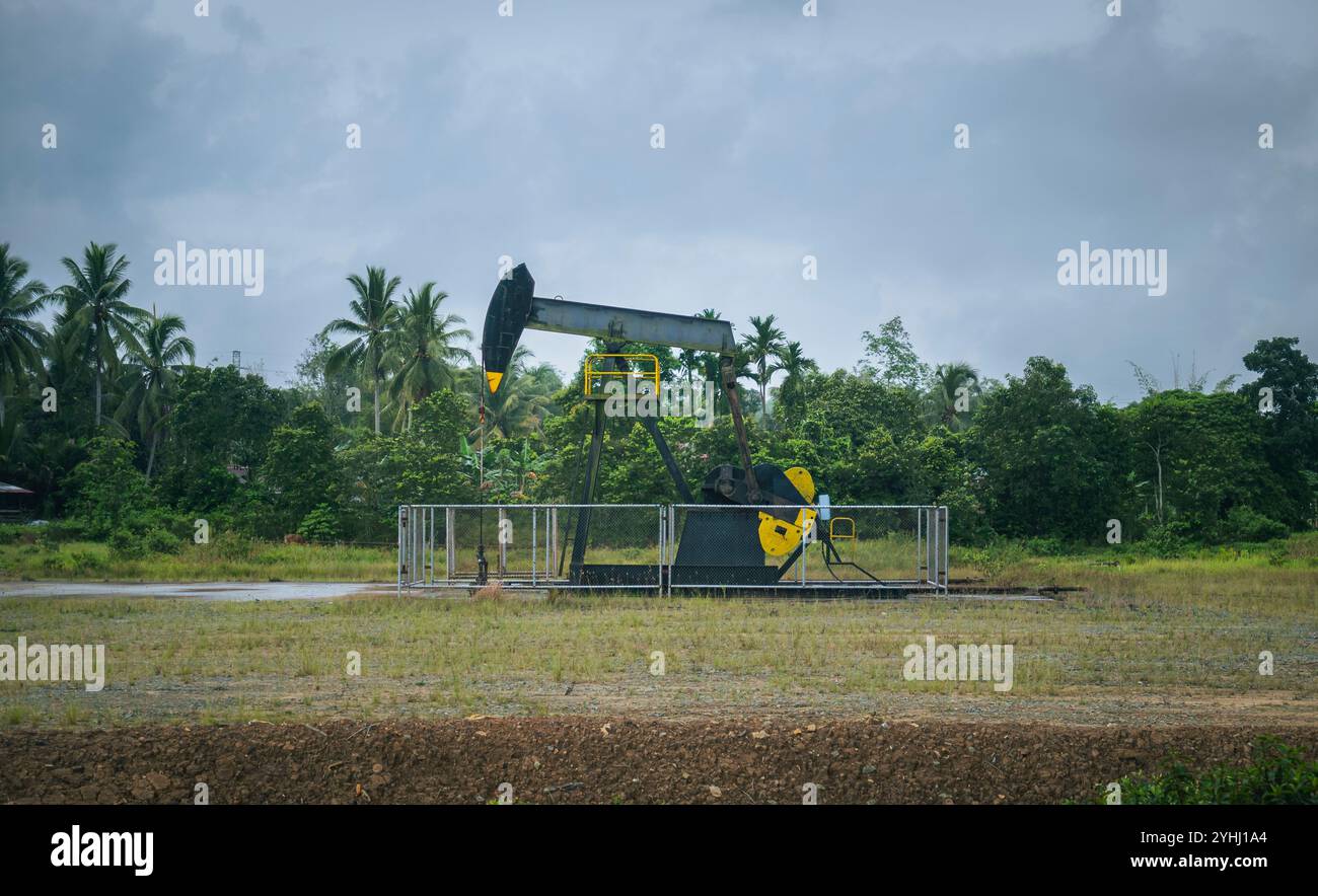old well with pumpjack or lever pump owned by Pertamina in the Samboja ...