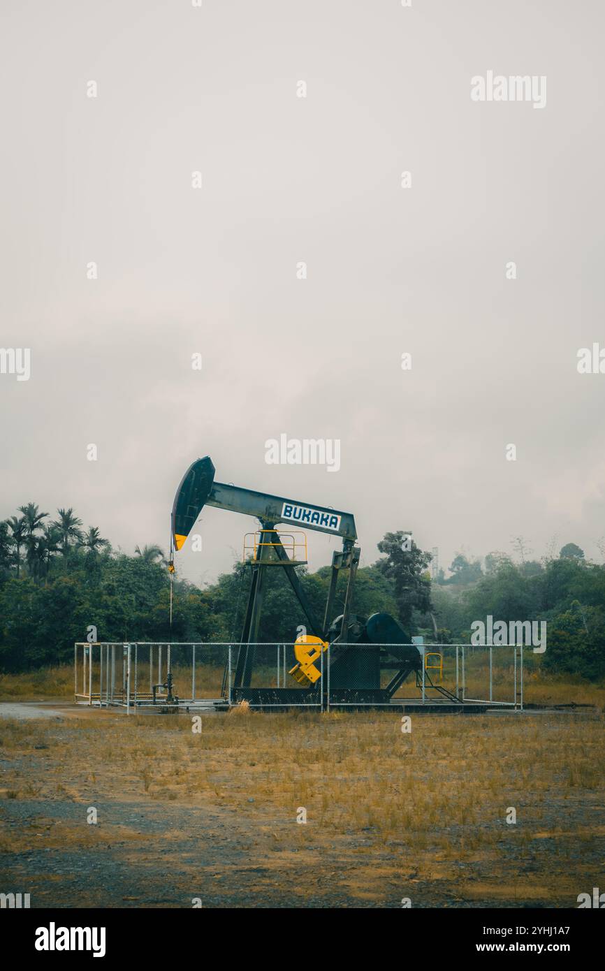 old well with pumpjack or lever pump owned by Pertamina in the Samboja ...