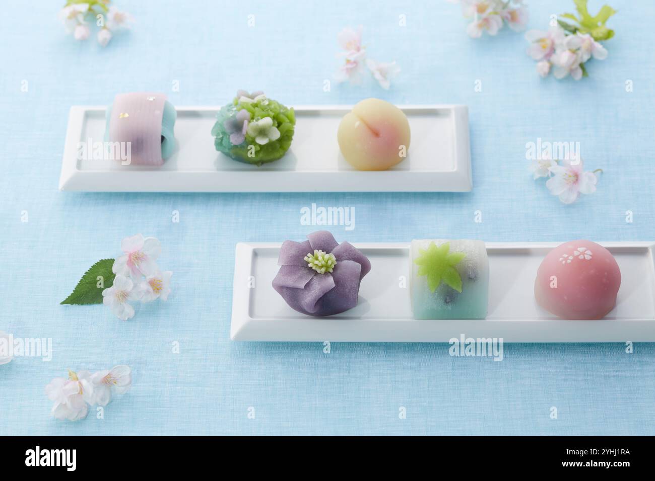 Pastel-coloured Japanese sweets and cherry blossom Stock Photo - Alamy