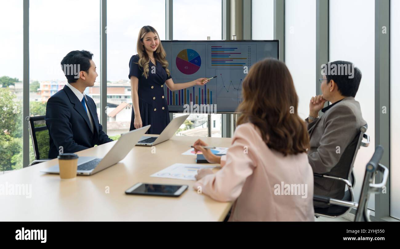 Business executive team meeting in modern office with laptop computer ...