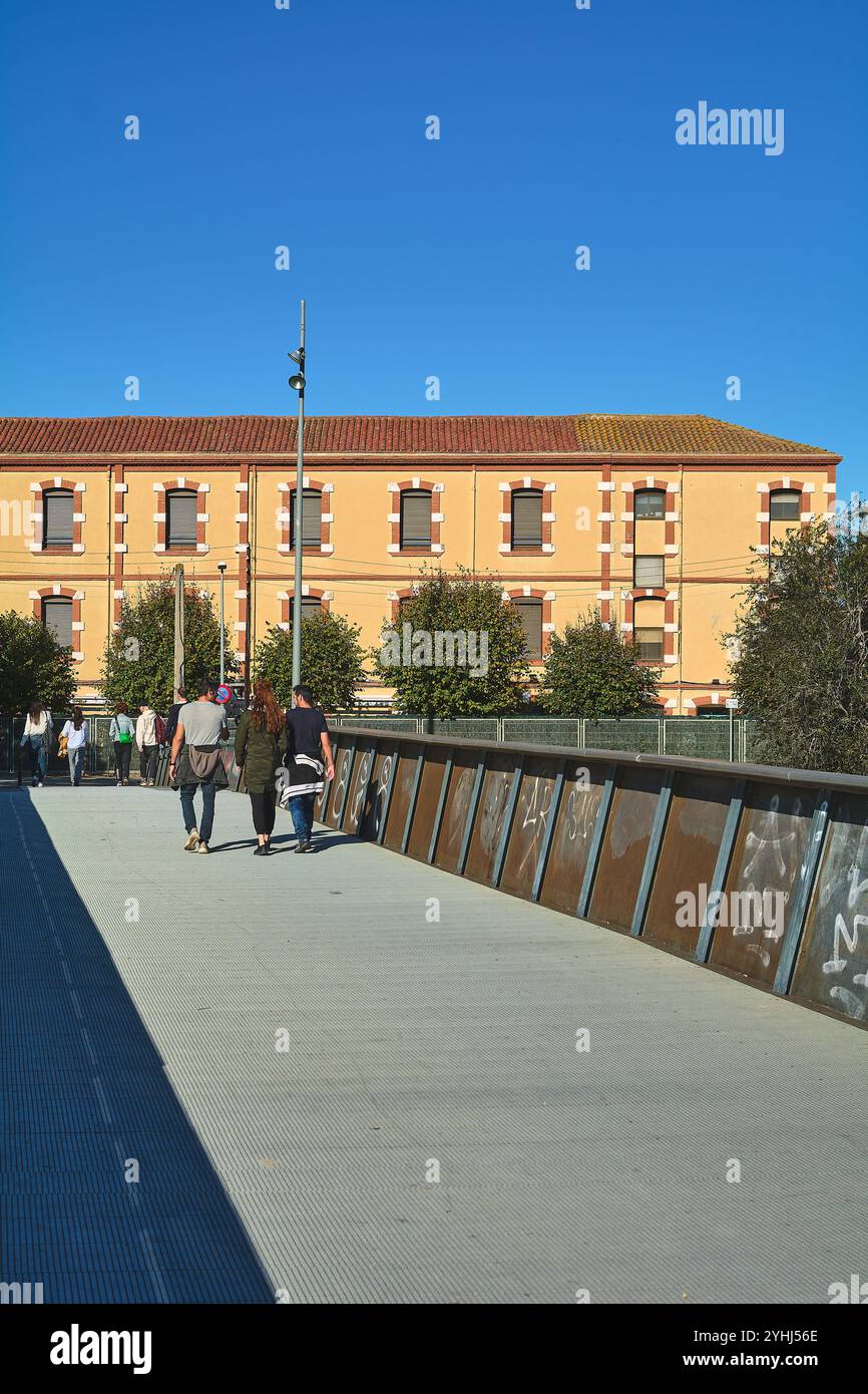 Montcada i Reixac. Spain - November 12,2024: A pedestrian bridge over ...