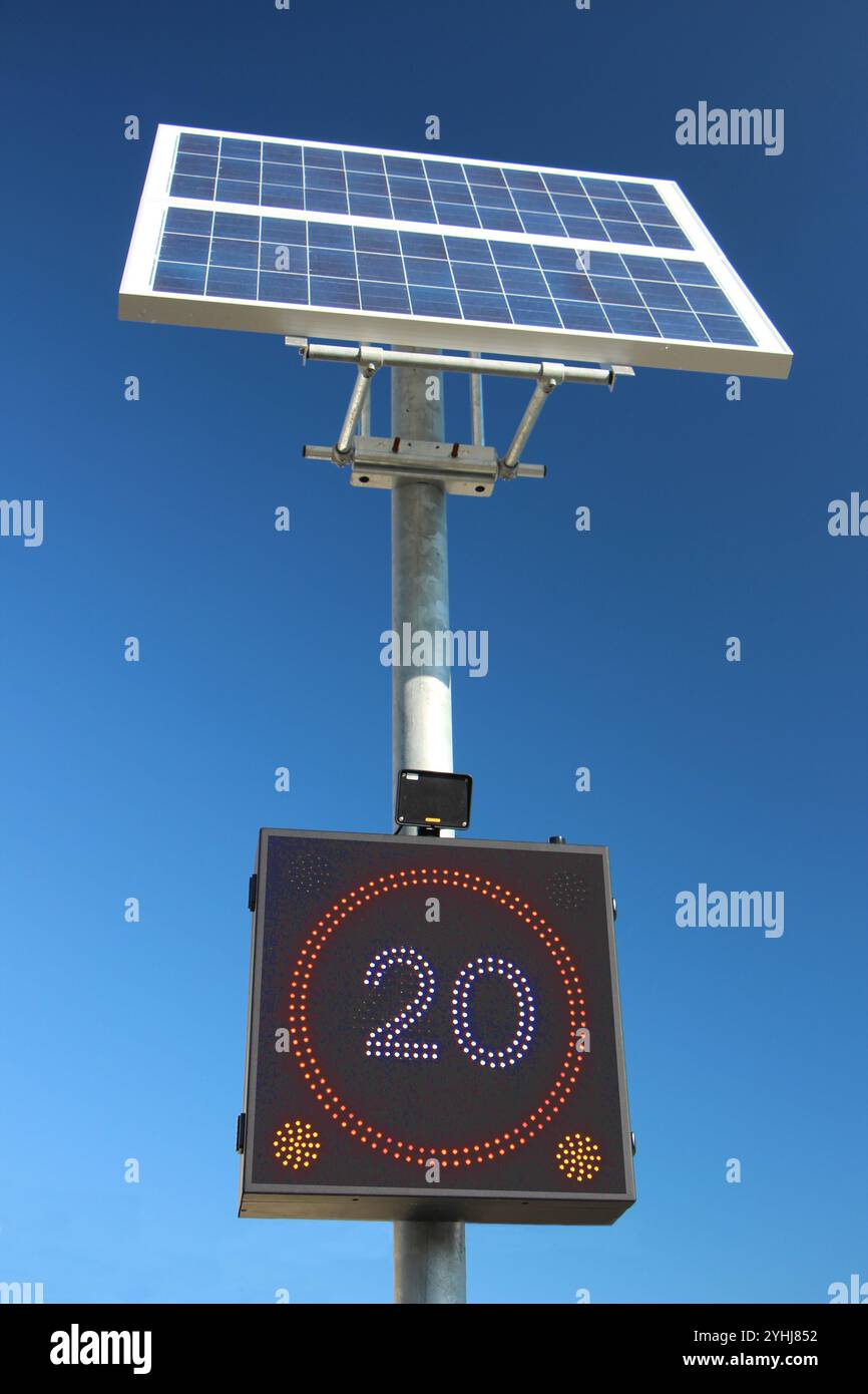 Electronic UK Highways Speed Limit Sign with Solar Panel Stock Photo ...
