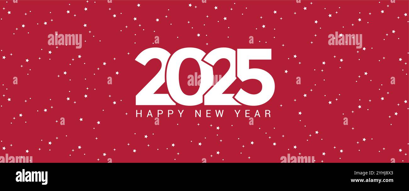 2025 happy new year red banner with stars vector illustration Stock ...