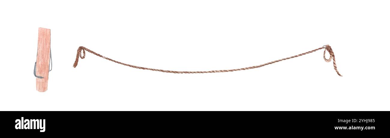 Jute rope stretched between two pegs, a string and a cloth clip design ...