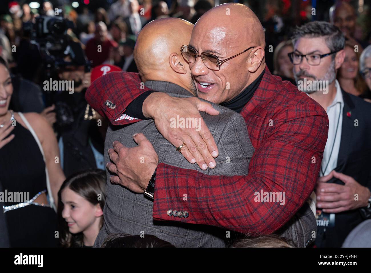 New York, NY, USA, 11 November 2024: Dwayne Johnson aka 'The Rock' hugs ...