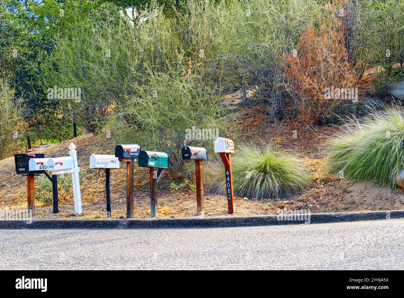 American mailboxes along roads, freeways on the side of the road Stock ...