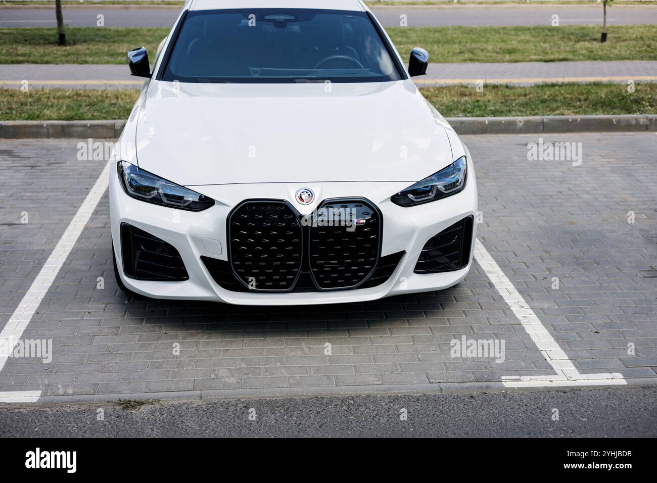 Minsk, Belarus, November 12, 2024 - White luxury BMW i4 M50 in the ...