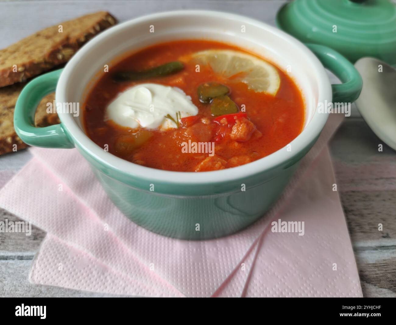 Traditional East German Soljanka Soup with Pickles, Leftover Sausage ...