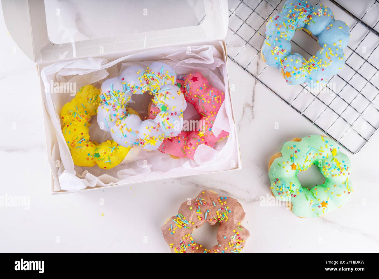 Asian trendy mochi donuts dessert. Sweet colorful mochi donuts baked ...