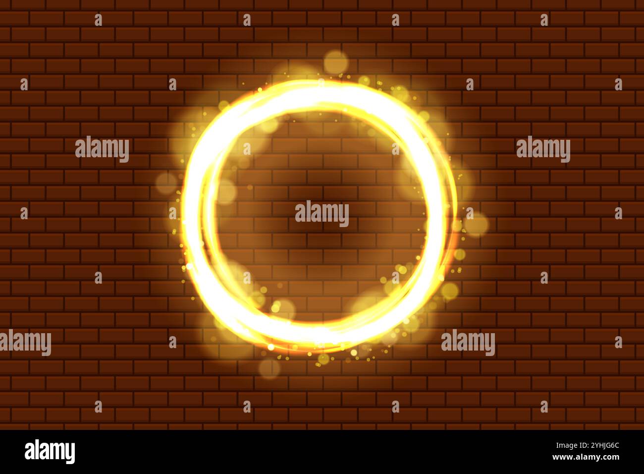 Light circle neon halo particles bokeh on brick wall, Bright glowing ...