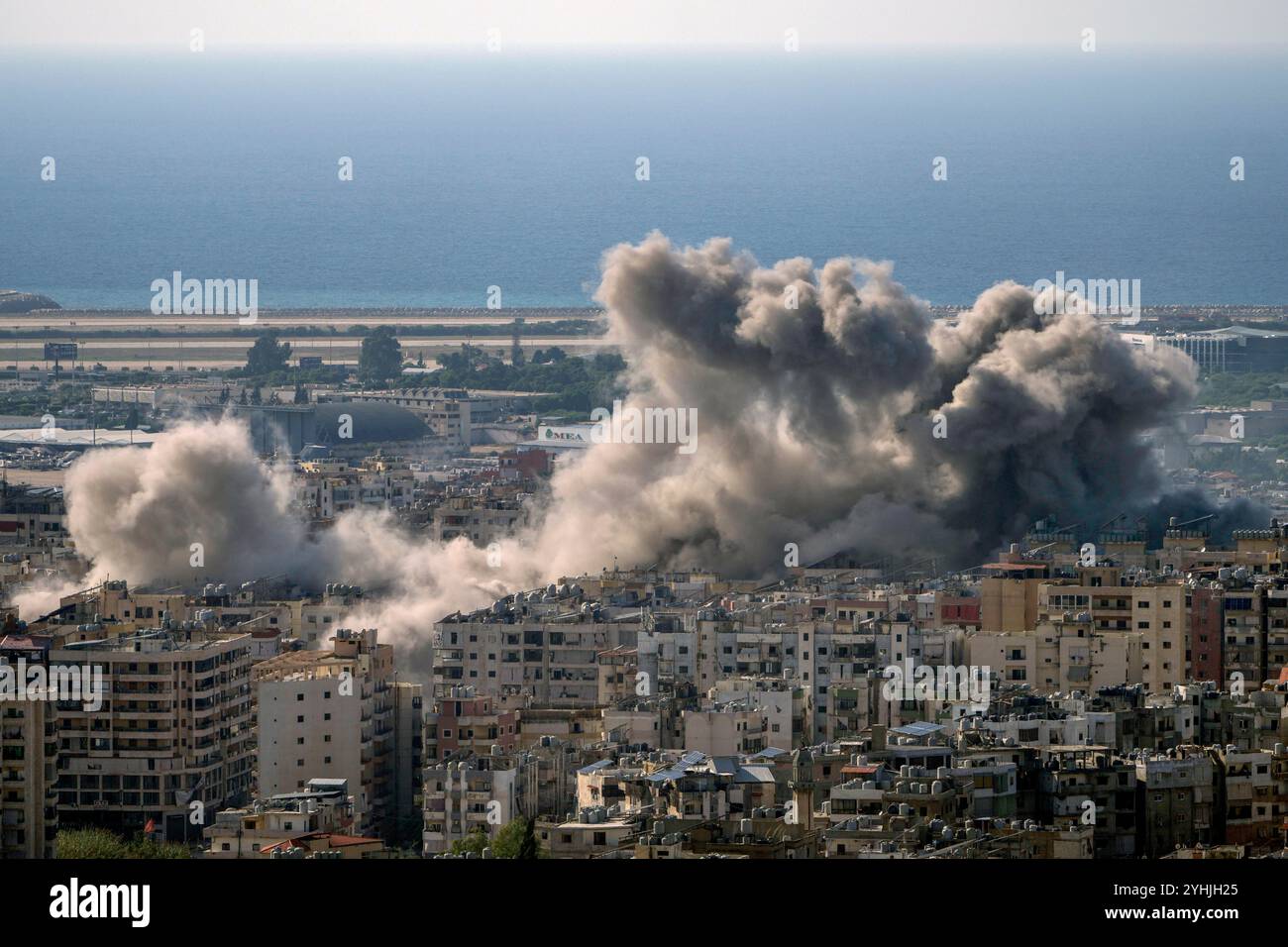 Smoke rises after an Israeli airstrike on Dahiyeh, in the southern ...