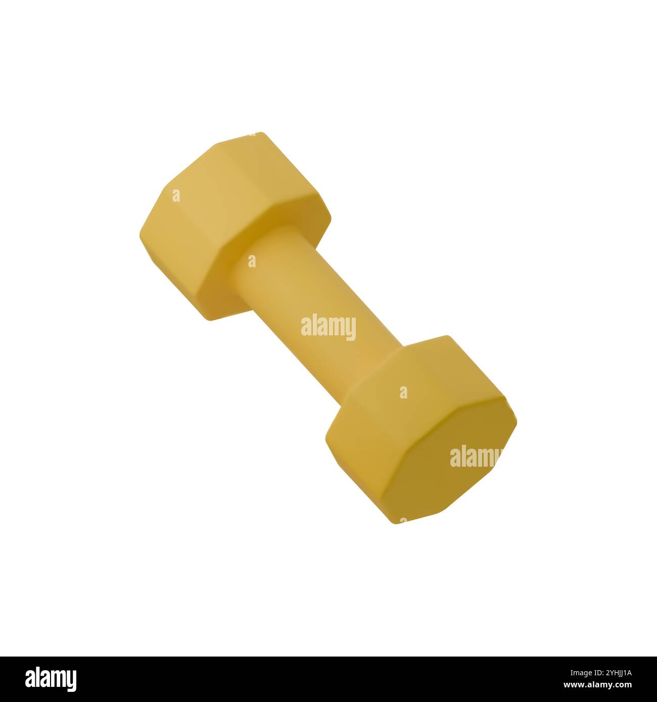 3d icon of yellow dumbbell isolated on white background. Minimal ...