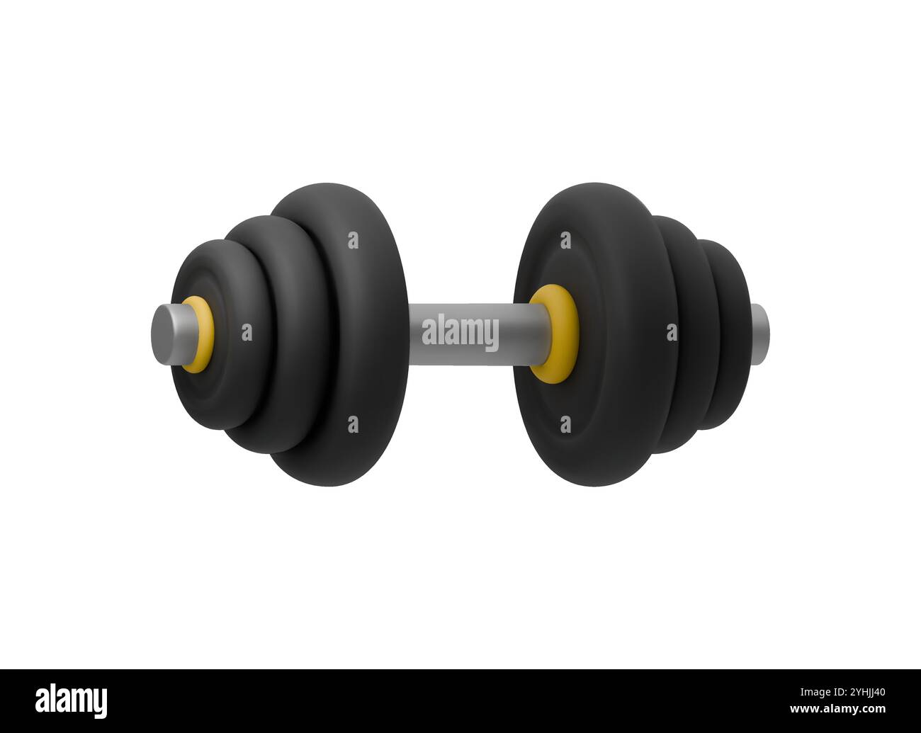 3D vector illustration of an adjustable dumbbell with black plates on ...