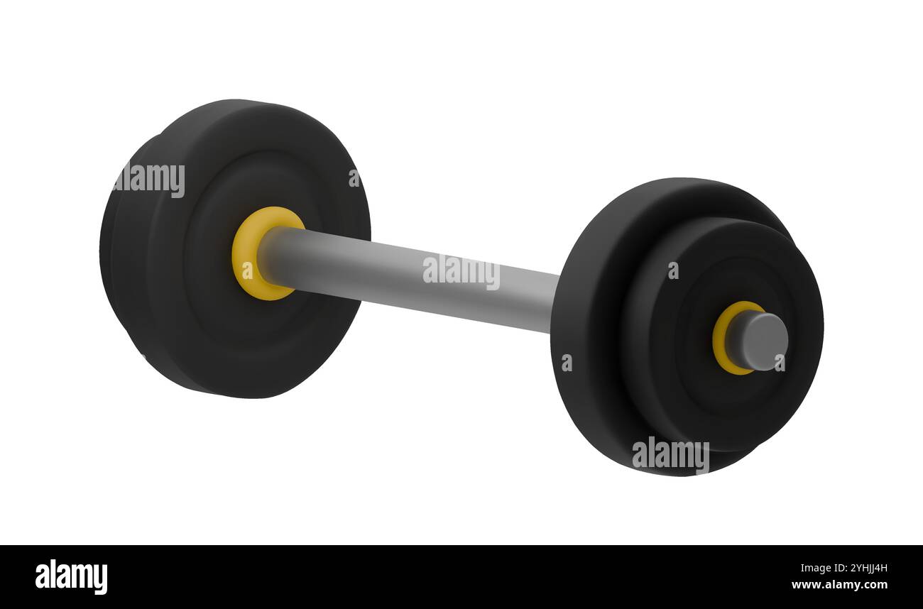 3D vector illustration of a barbell with black weight plates on metal ...
